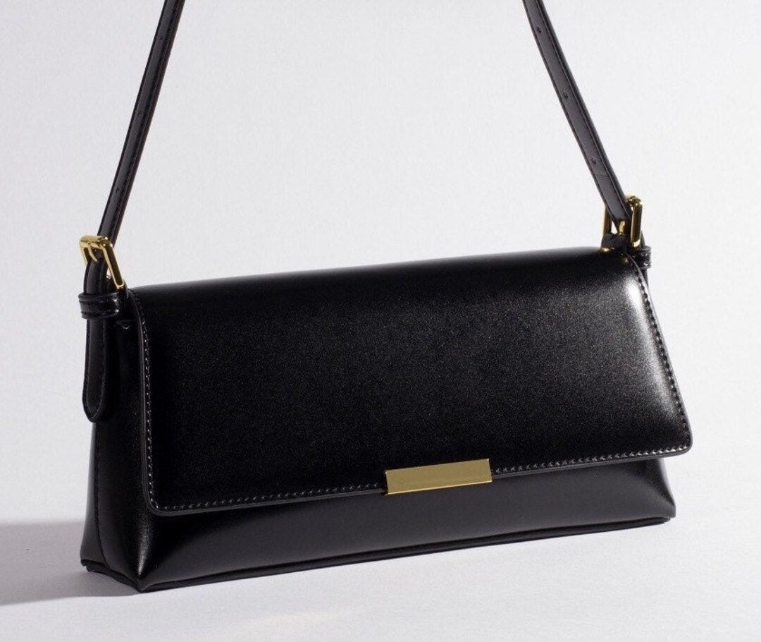 Genuine Cowhide Leather Wide Rectangle Shoulder Bag, Vintage Inspired ...