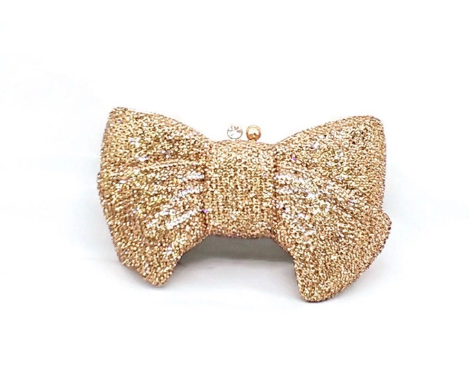 Bridal Wedding Clutch, Gold Crystal Rhinestone Clutch, Ribbon Crystal ...