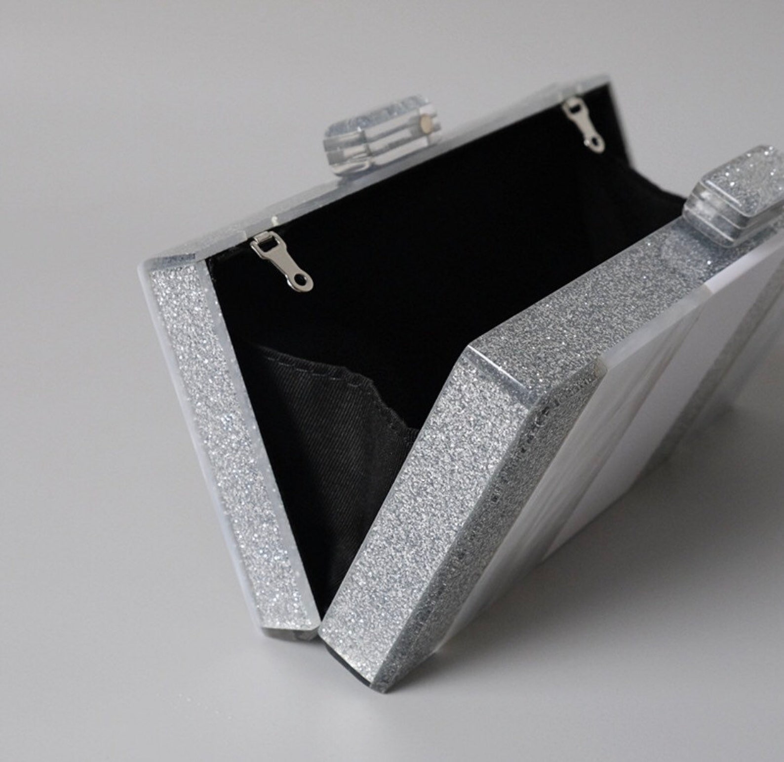 Silver Glitter Striped Pattern Acrylic Clutch Geometric - Etsy