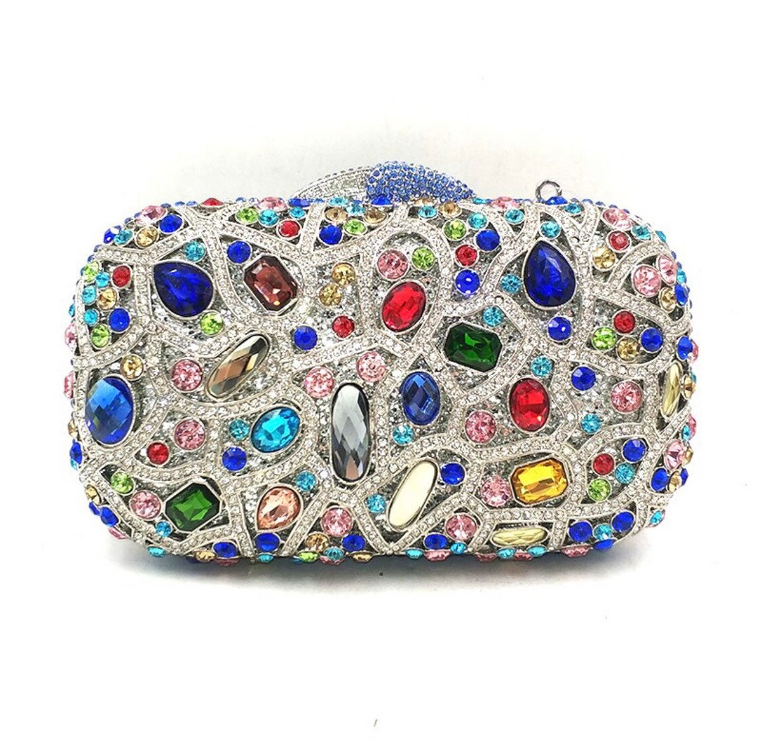 Multicolored Chunky Crystal Rhinestone Clutch, Multicolored Clutch ...