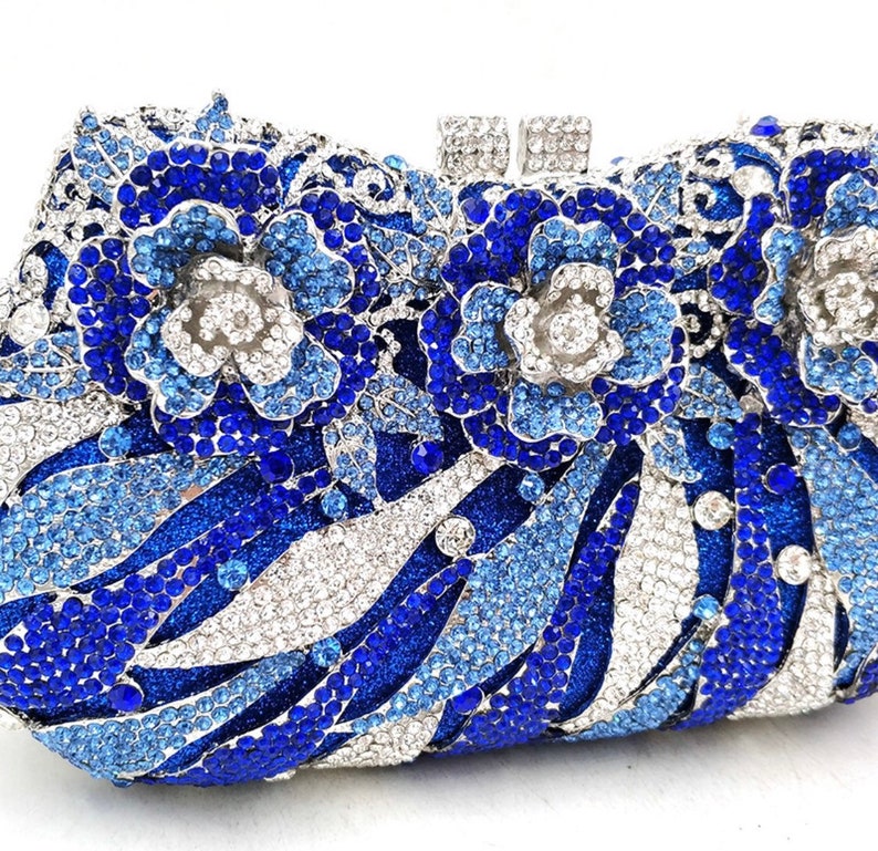 Blue Tone Crystal Rhinestone Triple Flower Clutch Triple - Etsy