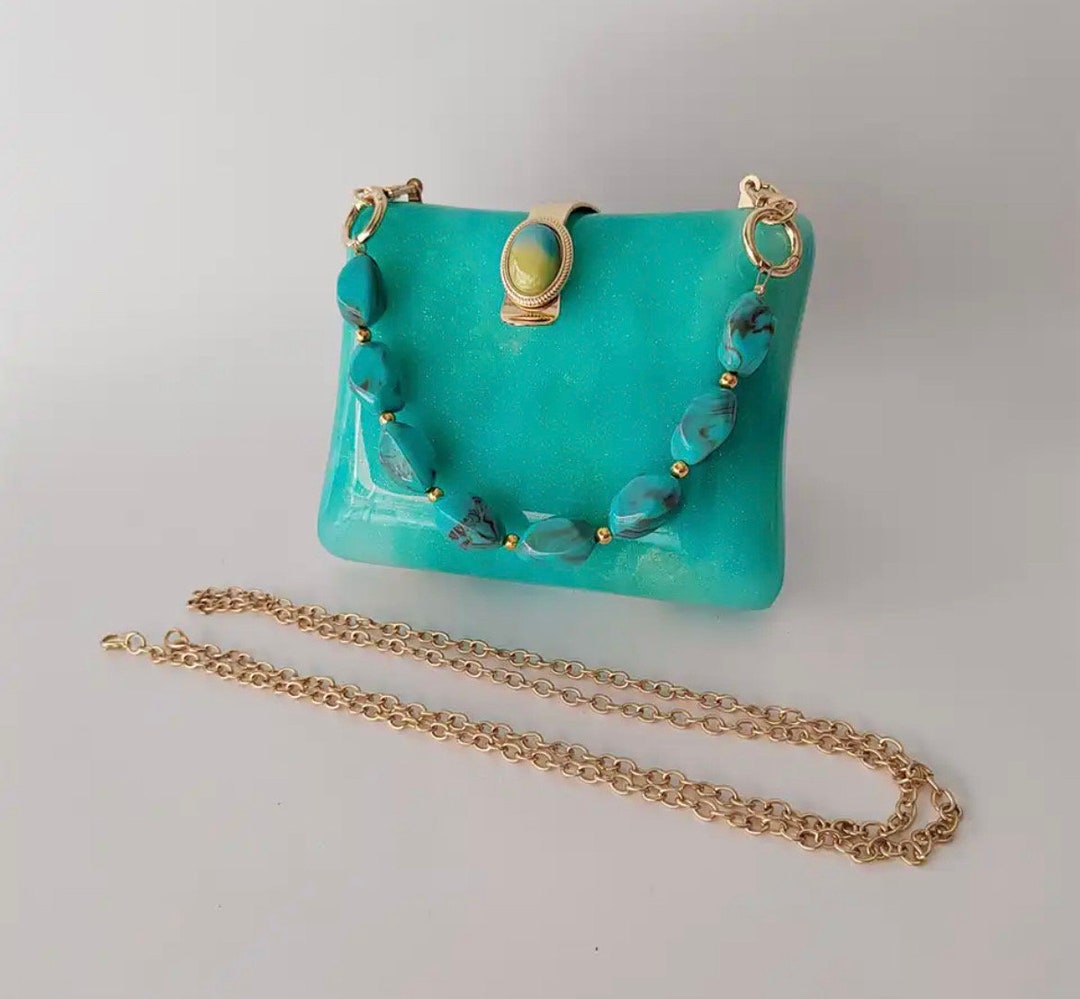 Turquoise Blue and Gold Glitter Acrylic Clutch, Turquoise Acrylic ...