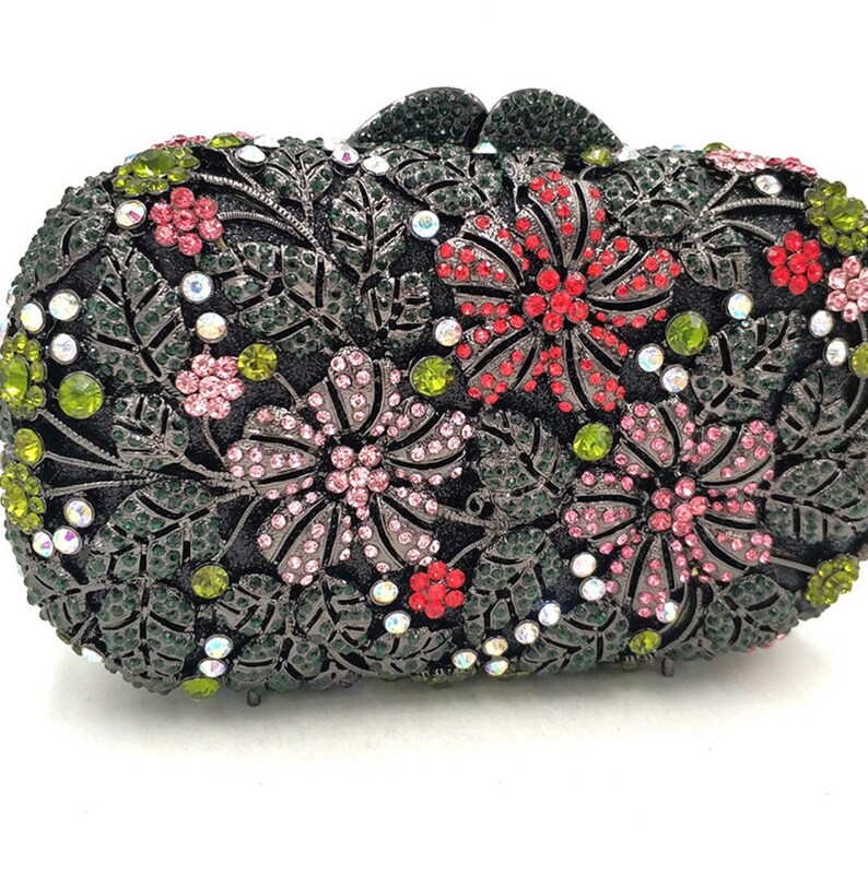 Multicolored Crystal Rhinestone Floral Clutch Floral Pattern - Etsy