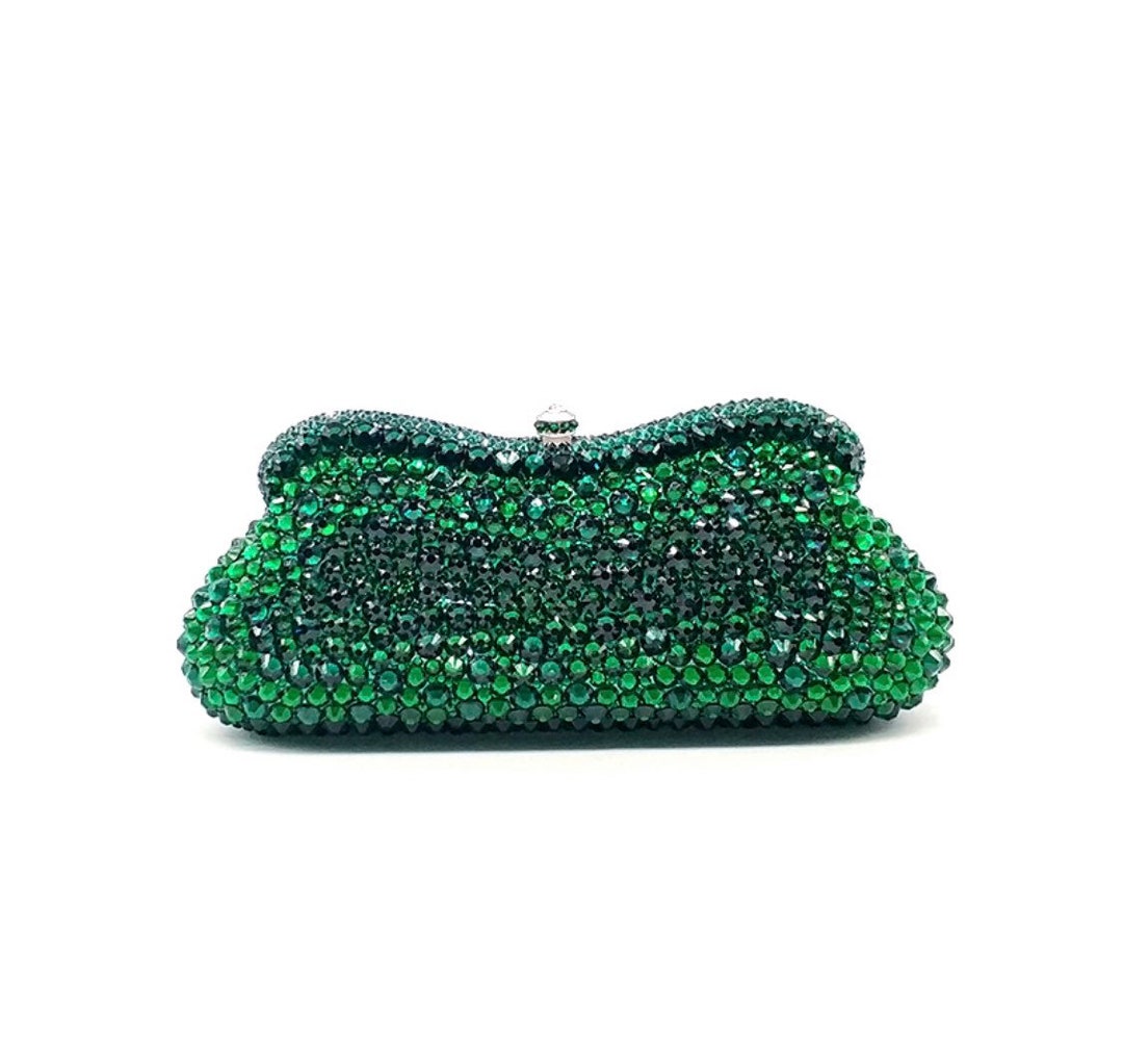 Spike Green Crystal Rhinestone Clutch, Green Diamond Clutch, Pouch ...
