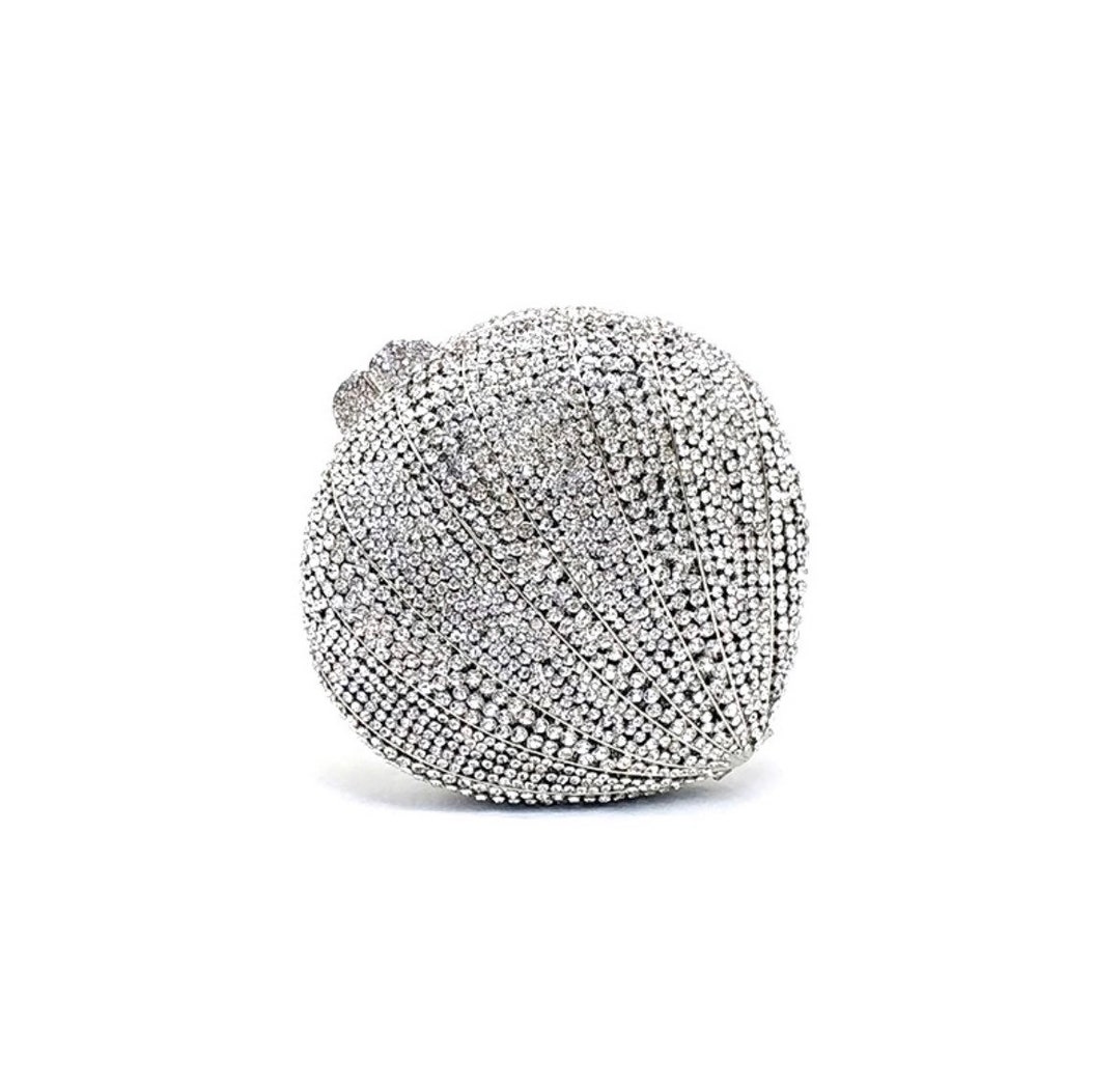 Bridal Wedding Clutch, Clam Shell Crystal Clutch, Silver Crystal Clutch ...