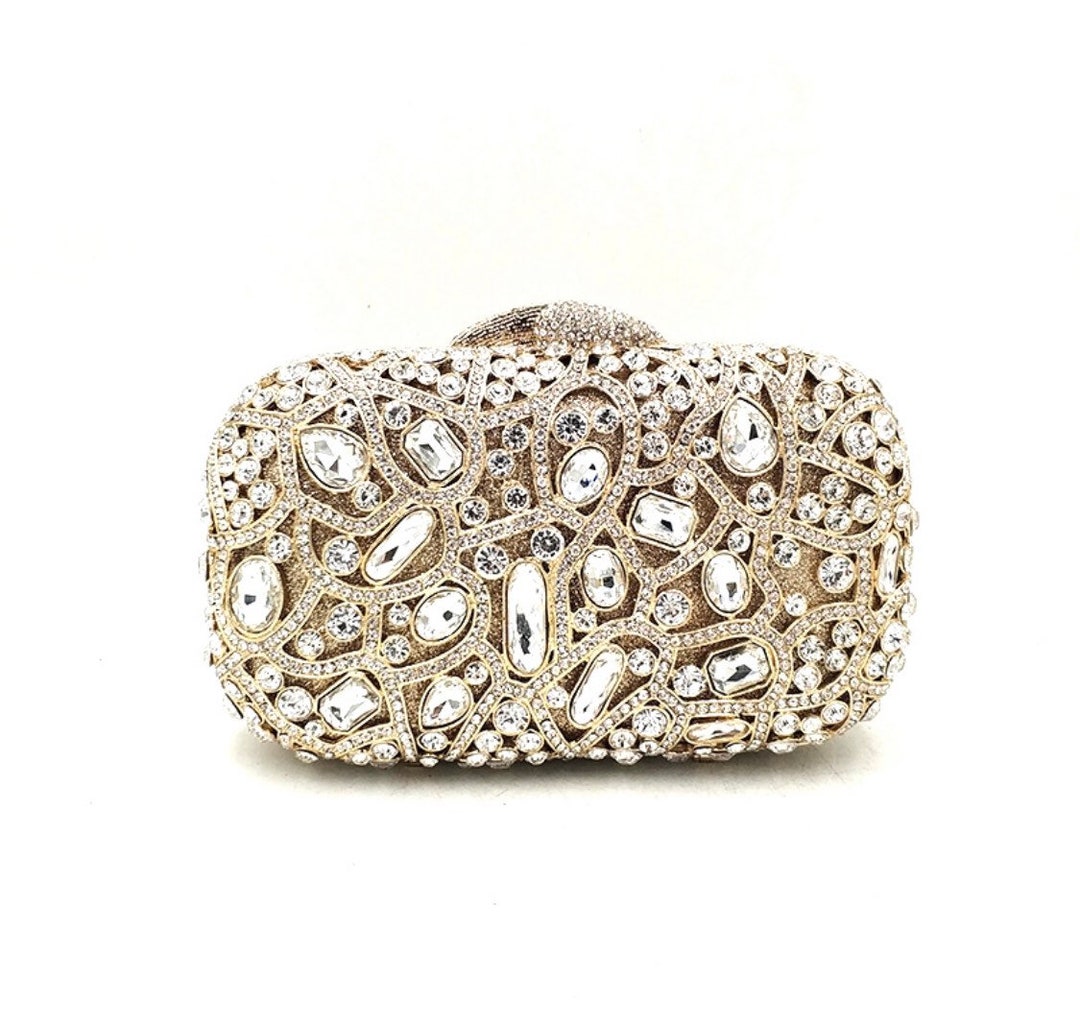 Bridal Wedding Clutch, Chunky Silver Crystal Rhinestone Clutch, Silver ...
