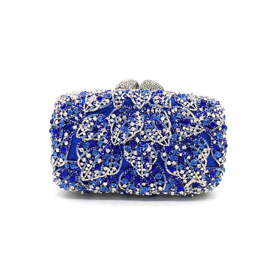 Leave Pattern Rhinestones Clutch, Blue Crystal Rhinestone Clutch ...