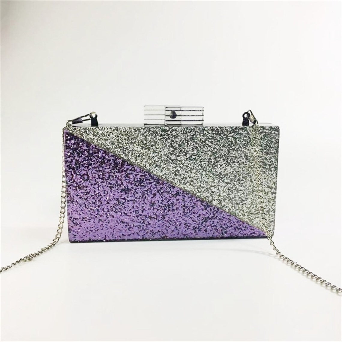 Silver and Purple Glitter Geometric Pattern Acrylic Evening - Etsy