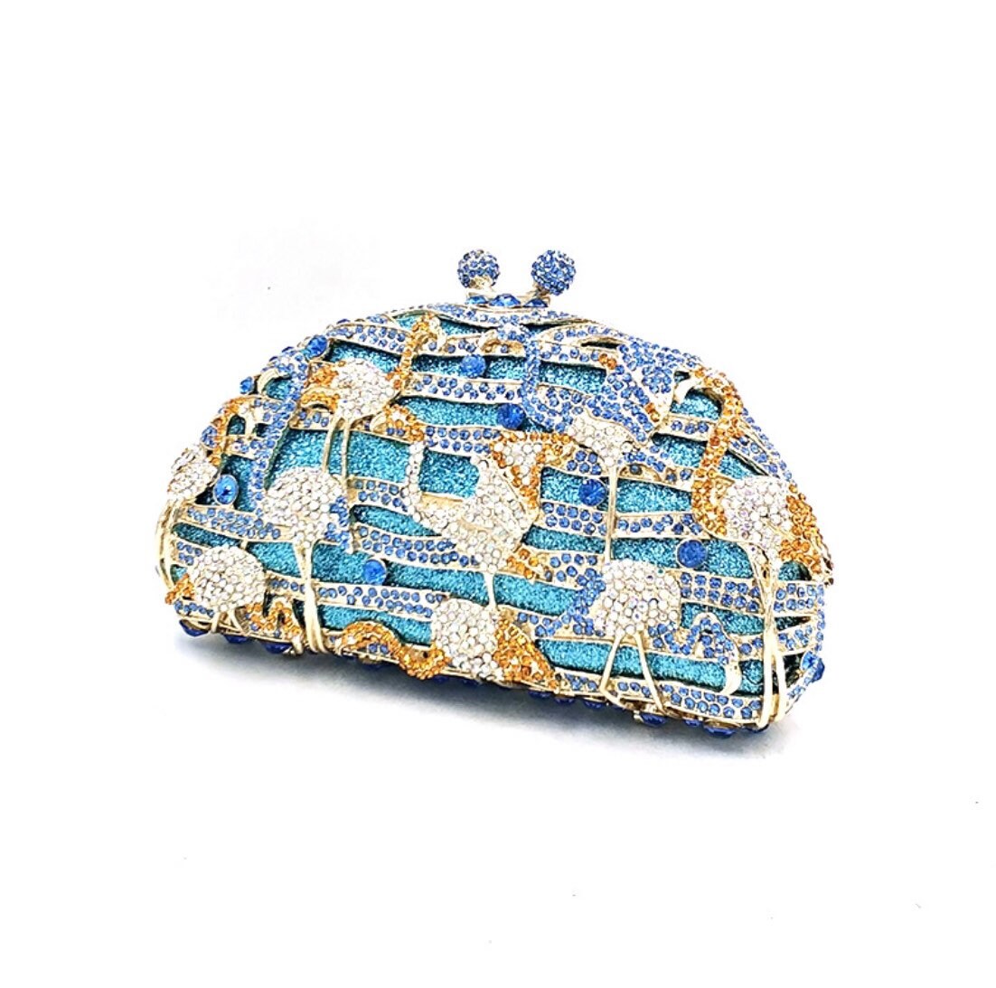 Flamingo crystal rhinestone clutch Blue and brown crystal | Etsy