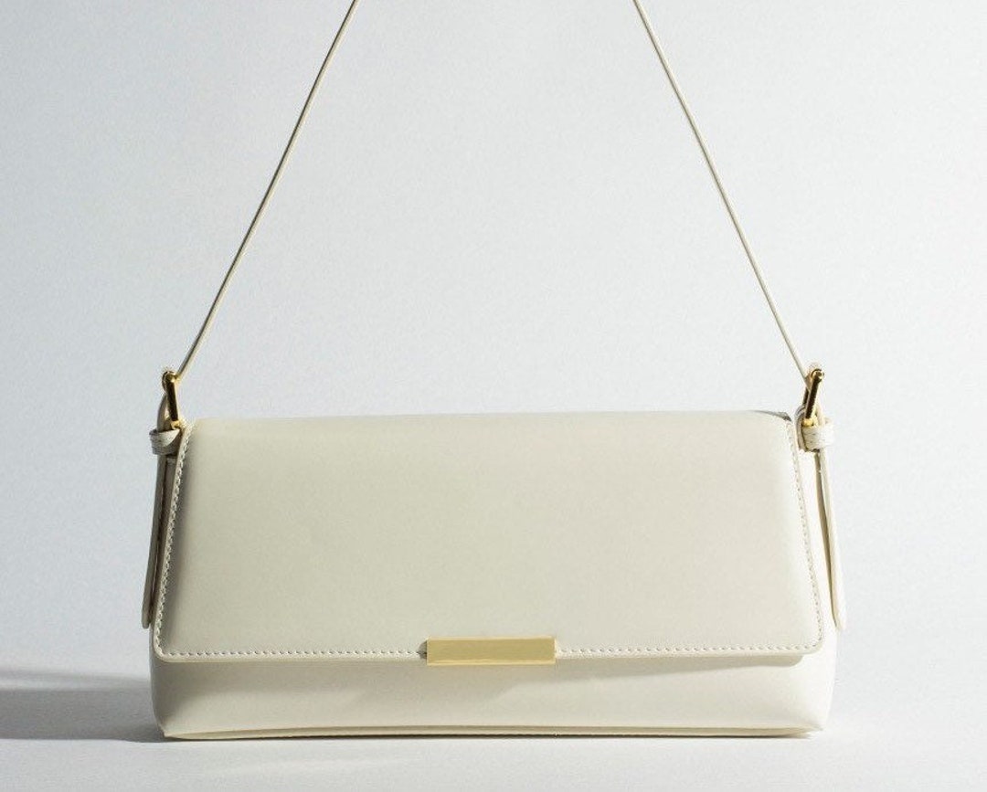 Genuine Cowhide Leather Wide Rectangle Shoulder Bag, Vintage Inspired ...