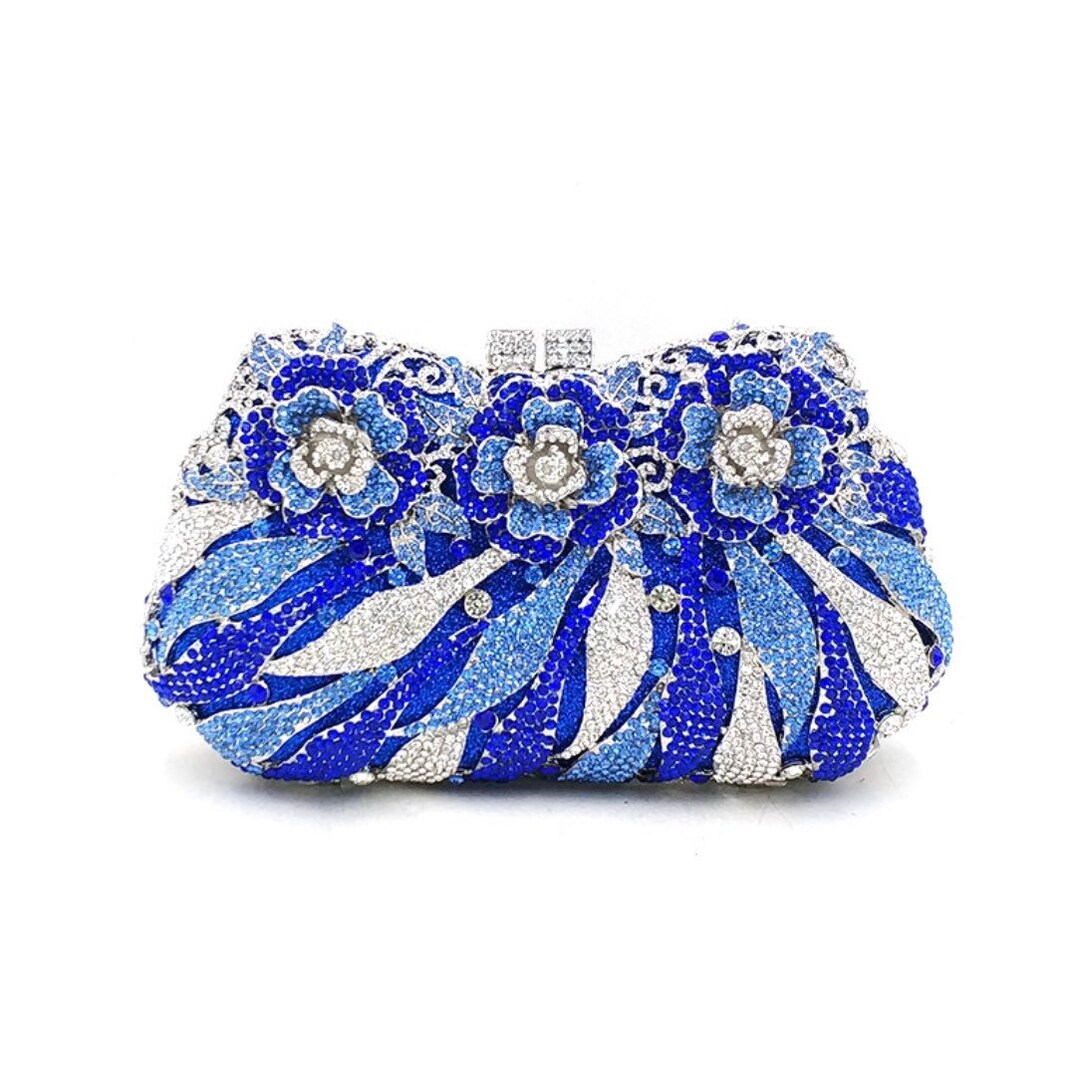 Blue Tone Crystal Rhinestone Triple Flower Clutch Triple - Etsy