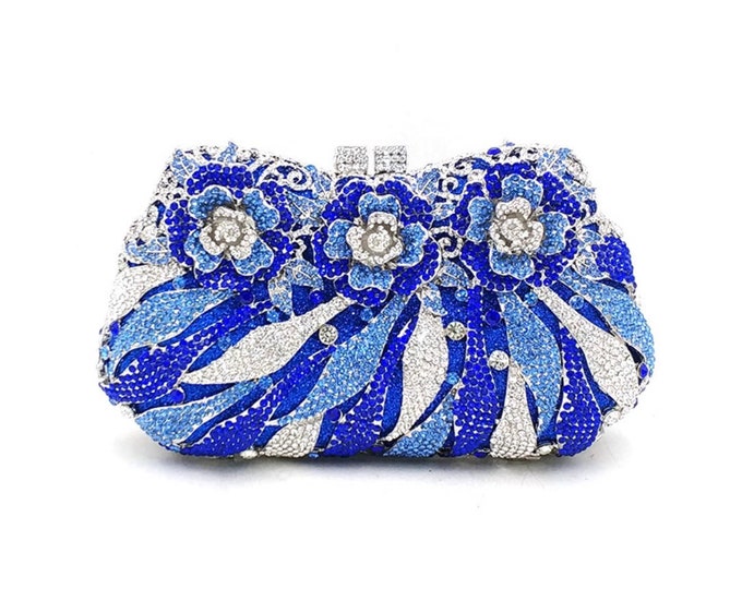 Blue Tone Crystal Rhinestone Triple Flower Clutch, Triple Flower ...