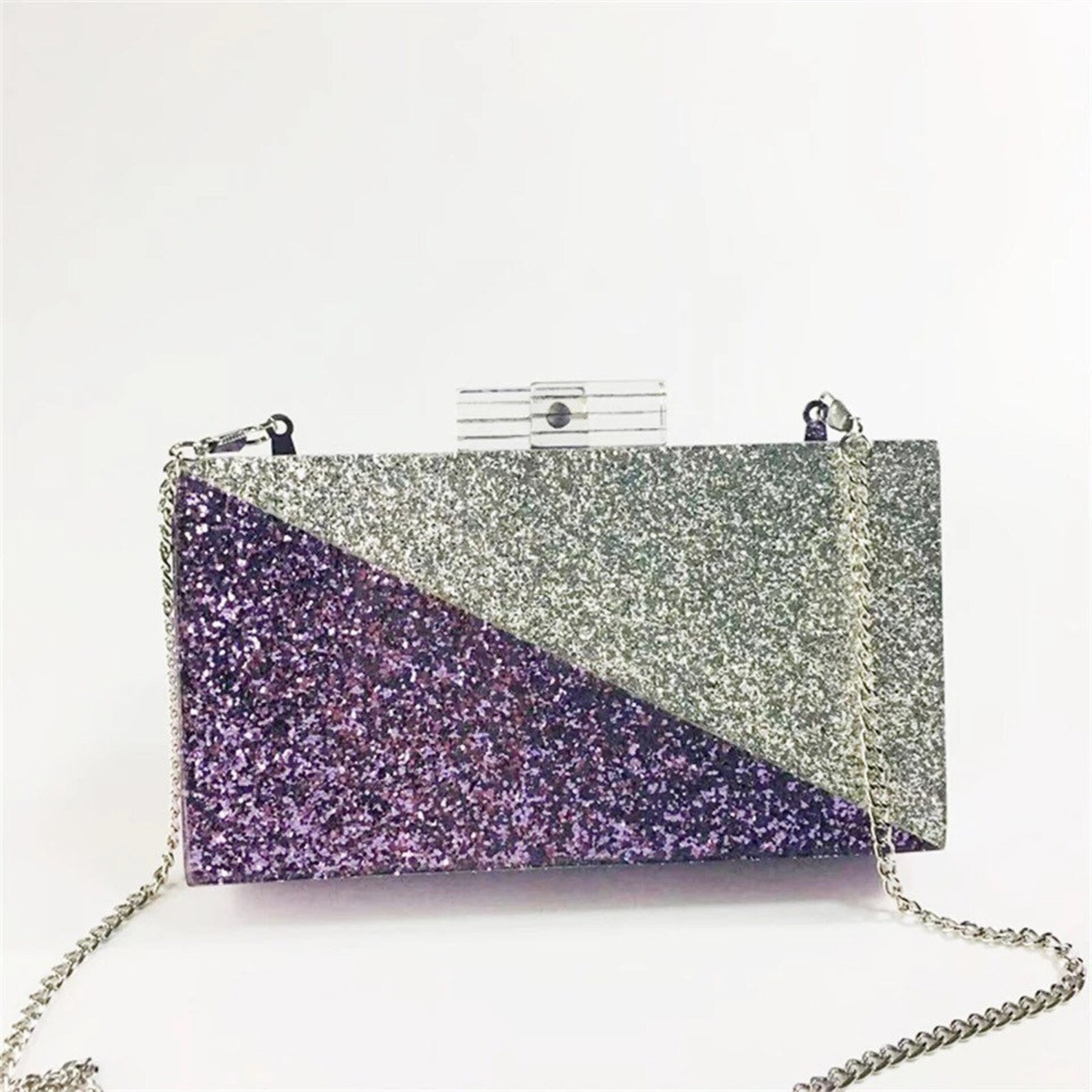 Silver and Purple Glitter Geometric Pattern Acrylic Evening - Etsy