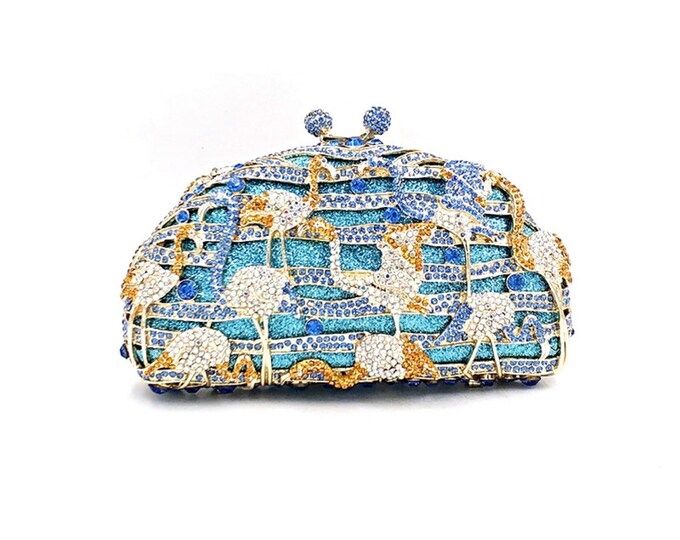 Flamingo Crystal Rhinestone Clutch, Blue and Brown Crystal Rhinestone ...