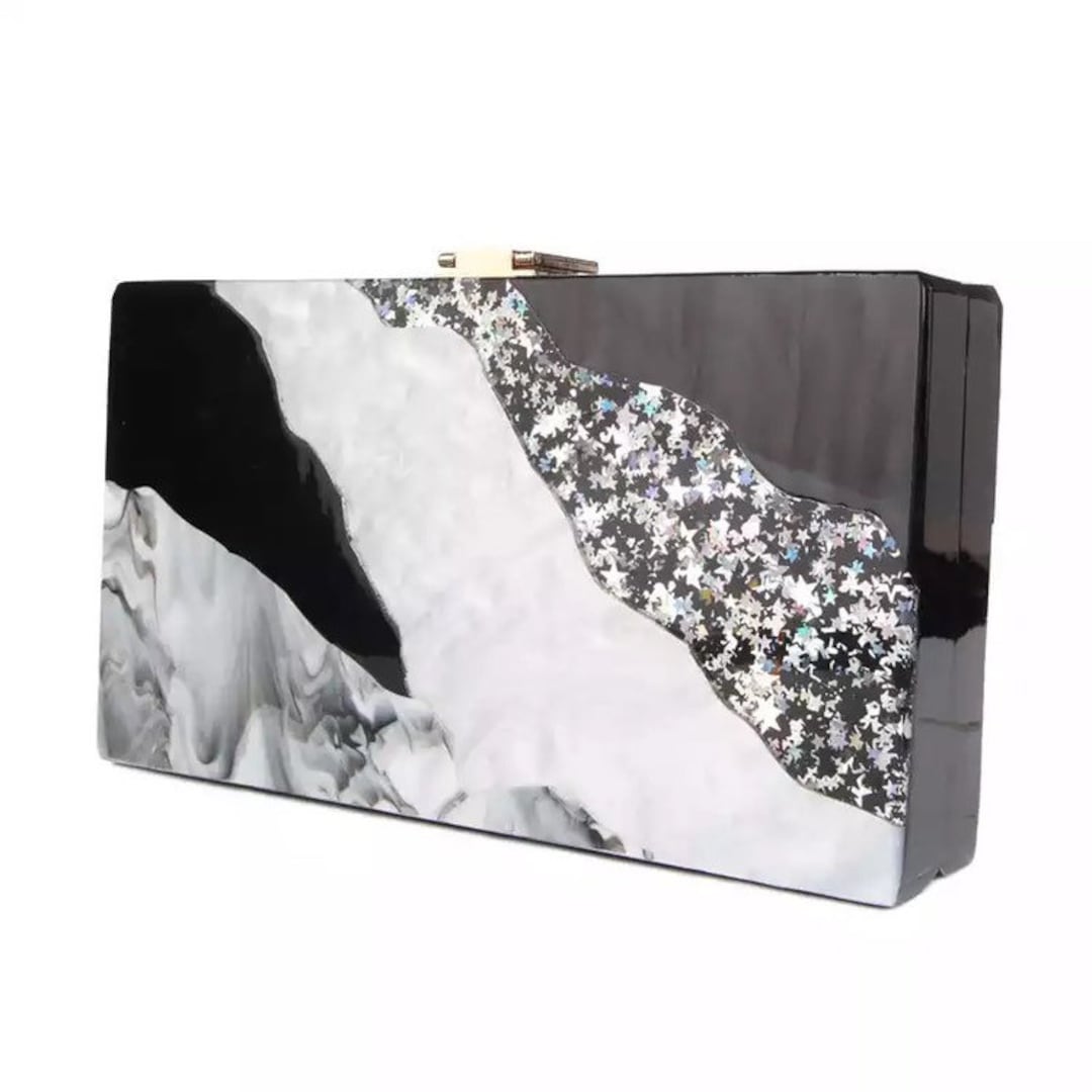 Monochrome Marble Pattern Acrylic Evening Clutch Bag Silver - Etsy