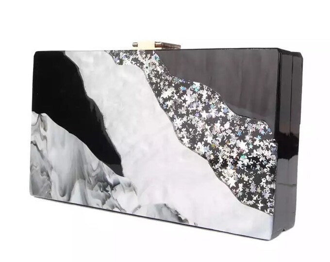Monochrome Marble Pattern Acrylic Evening Clutch Bag Silver - Etsy