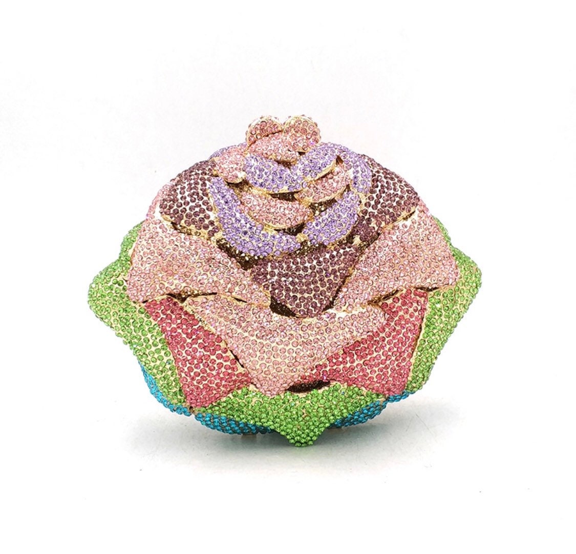 Bridal Wedding Clutch Pink Crystal Rhinestone Flower Bud - Etsy