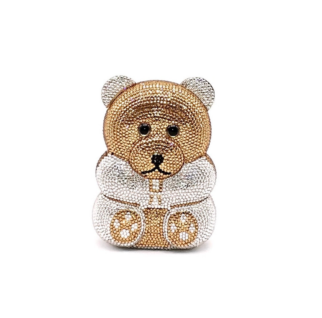 Retro and Kitsch Teddy Bear Gold and Silver Crystal Clutch, Teddy Bear ...
