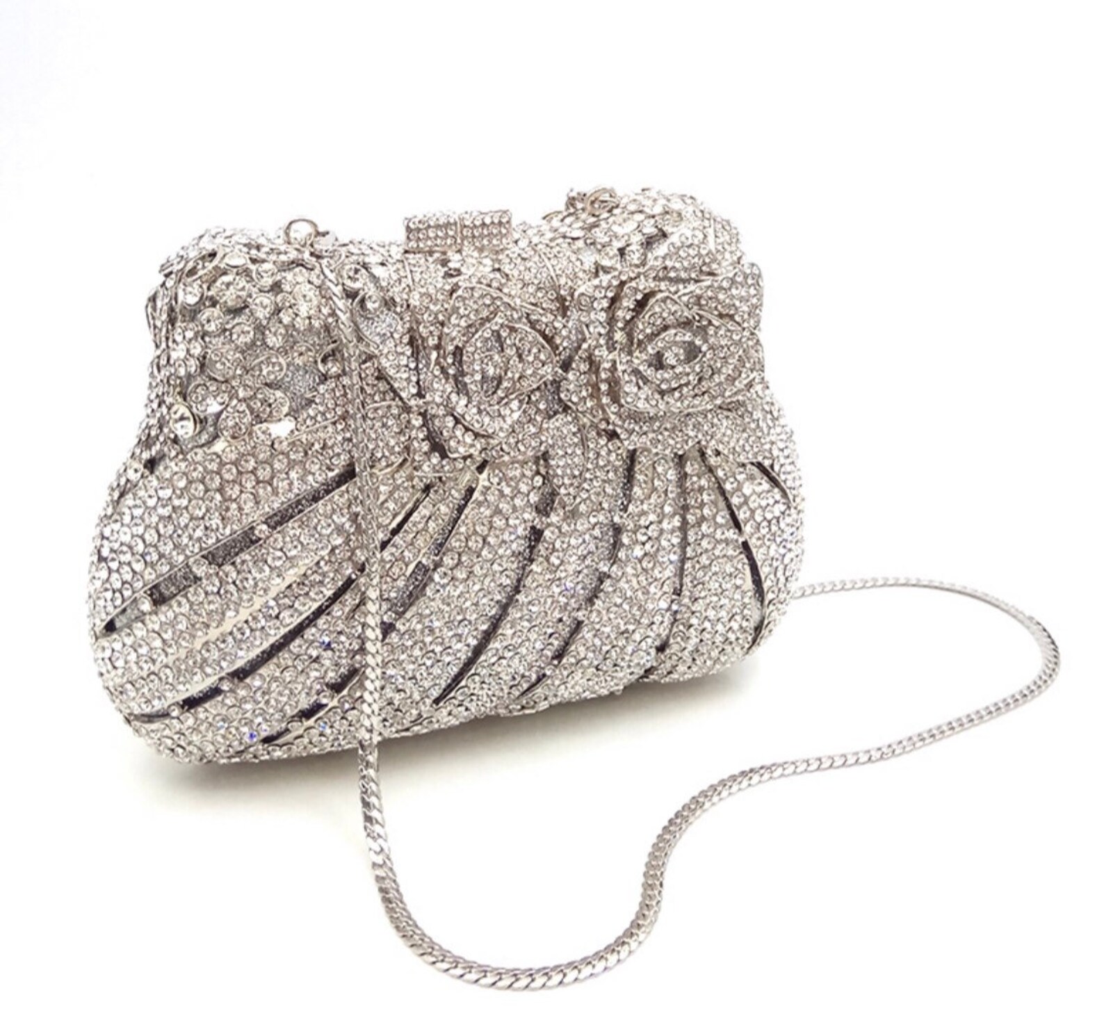 Bridal Wedding Clutch Silver Crystal Rose Flower Crystal - Etsy