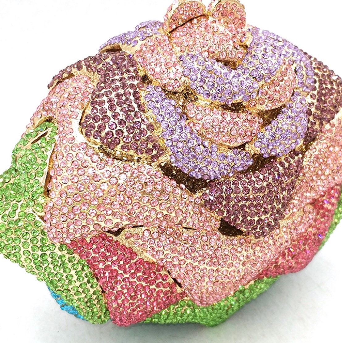 Bridal Wedding Clutch Pink Crystal Rhinestone Flower Bud - Etsy