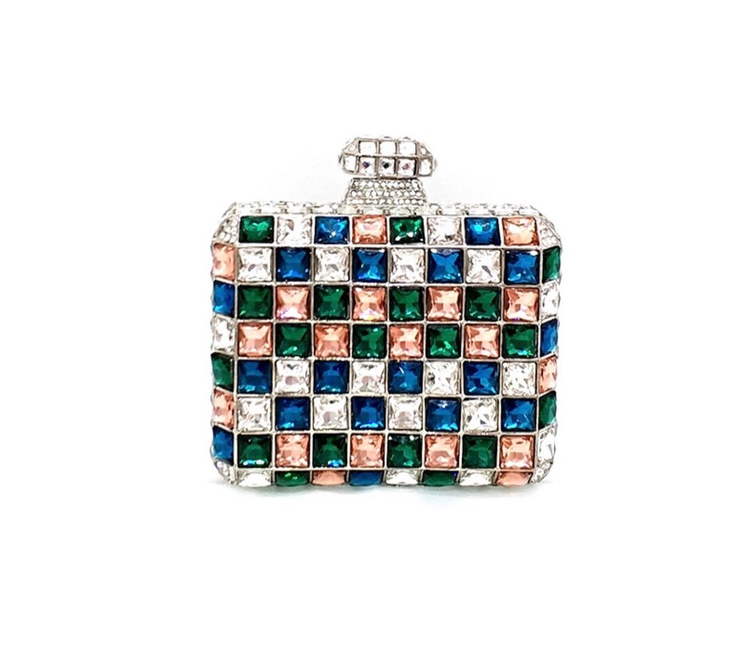 Chunky Square Cut Crystal Cubic Clutch, Chunky Crystal Clutch, Blue ...