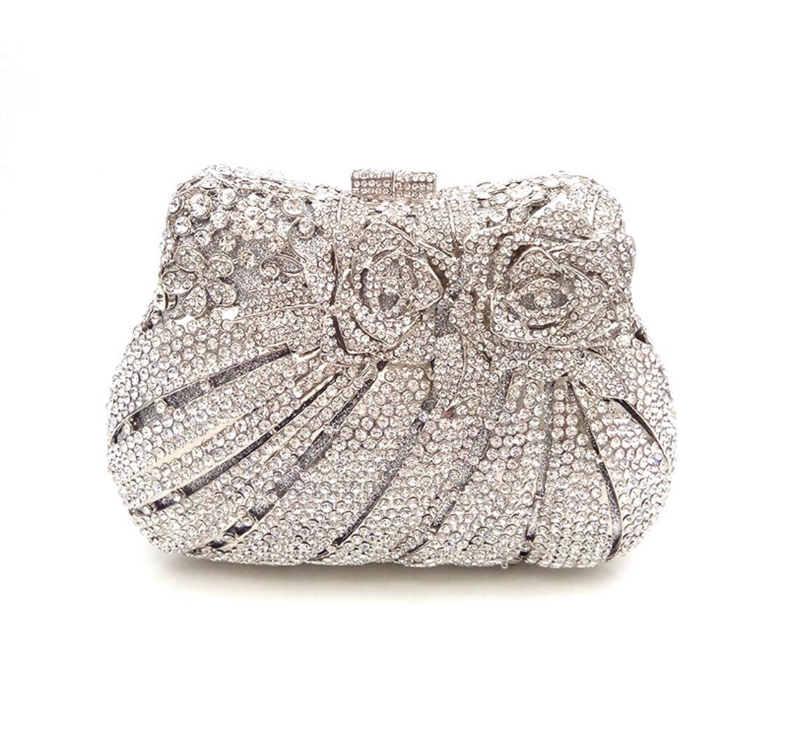 Bridal wedding clutch Silver crystal rose flower crystal | Etsy