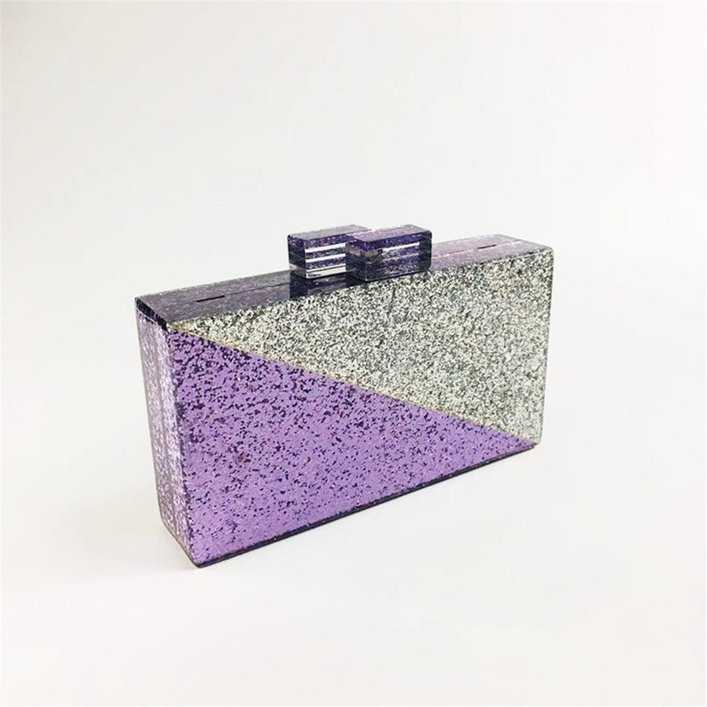 Silver and Purple Glitter Geometric Pattern Acrylic Evening - Etsy