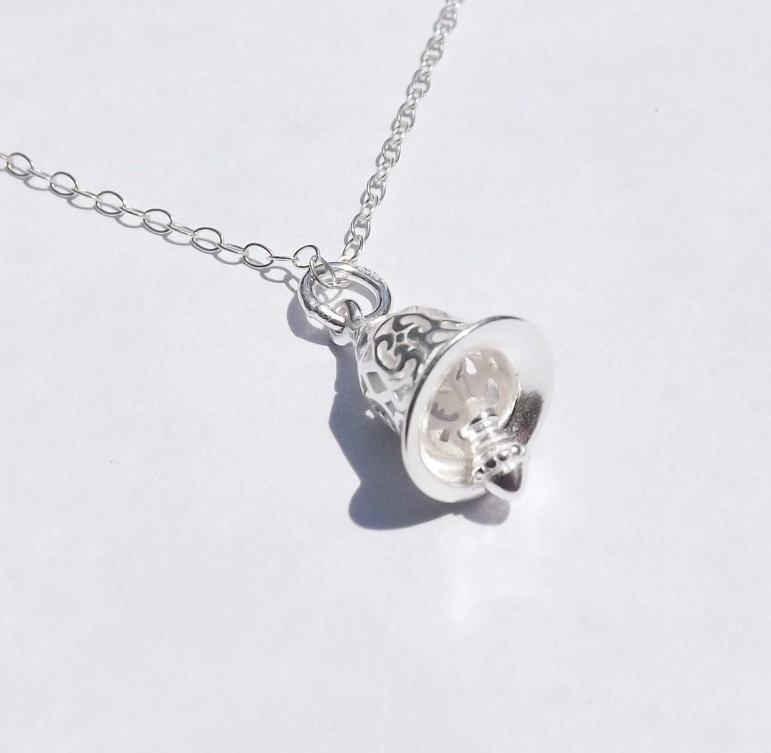 Silver Bell Necklace Bell Necklace Birthday Gift Wedding - Etsy