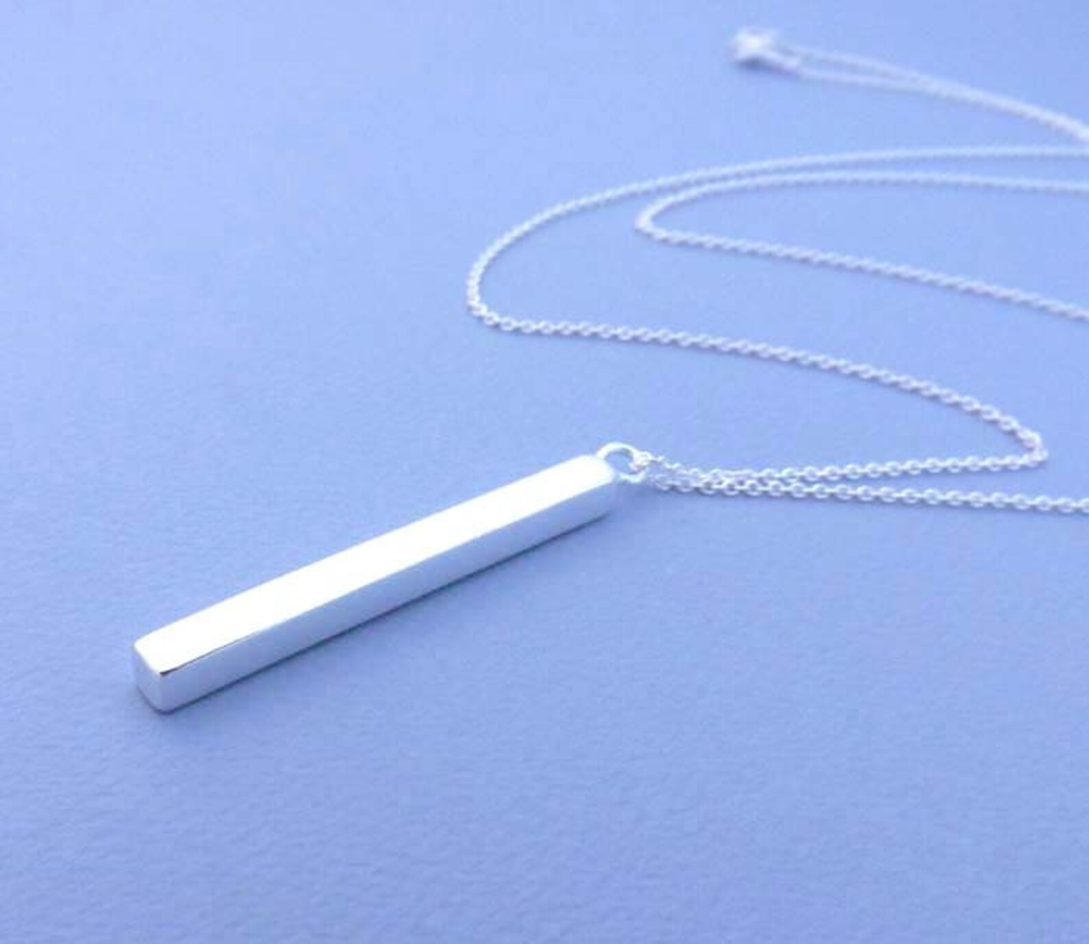 Silver Rectangle Necklace-sterling Silver Chain - Etsy