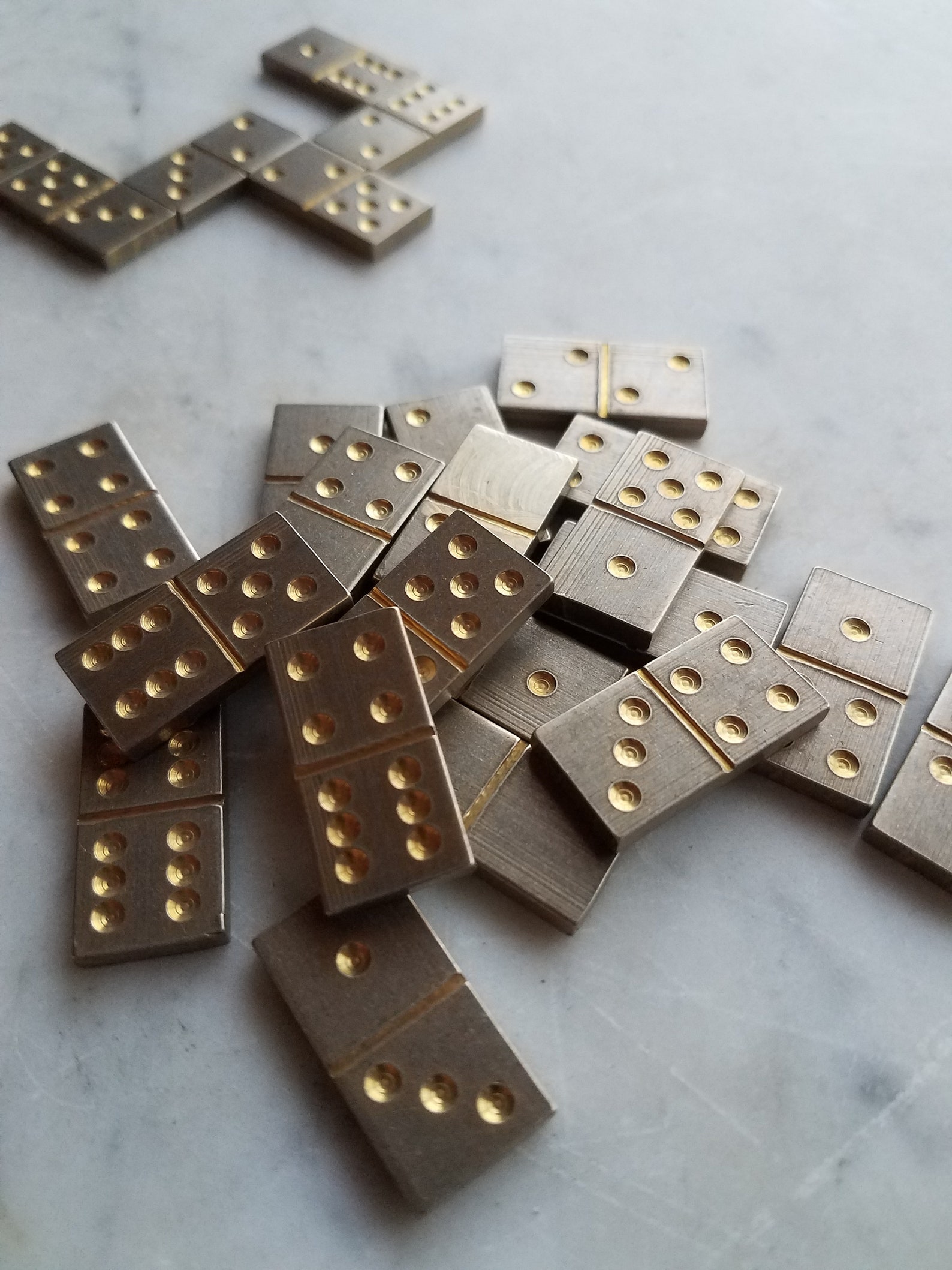 Quirky miniature brass dominoes full double six set | Etsy