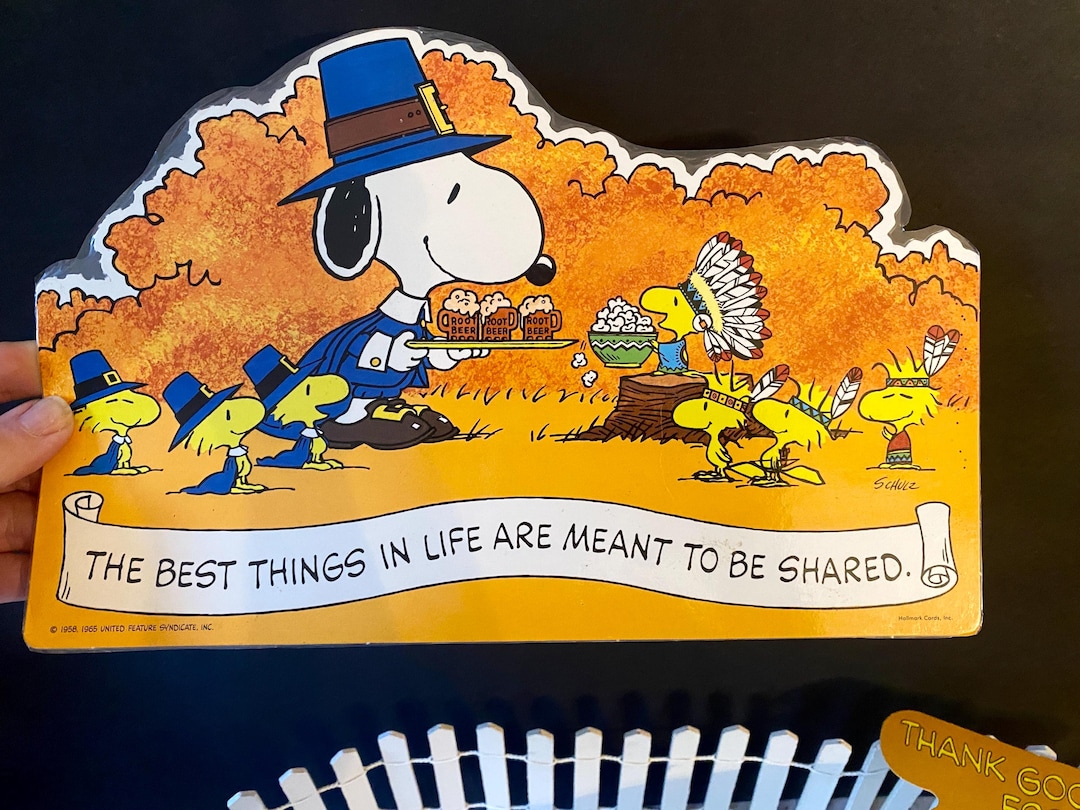 Snoopy Peanuts Woodstock Thanksgiving Hallmark Die Cut Laminated 1965 ...