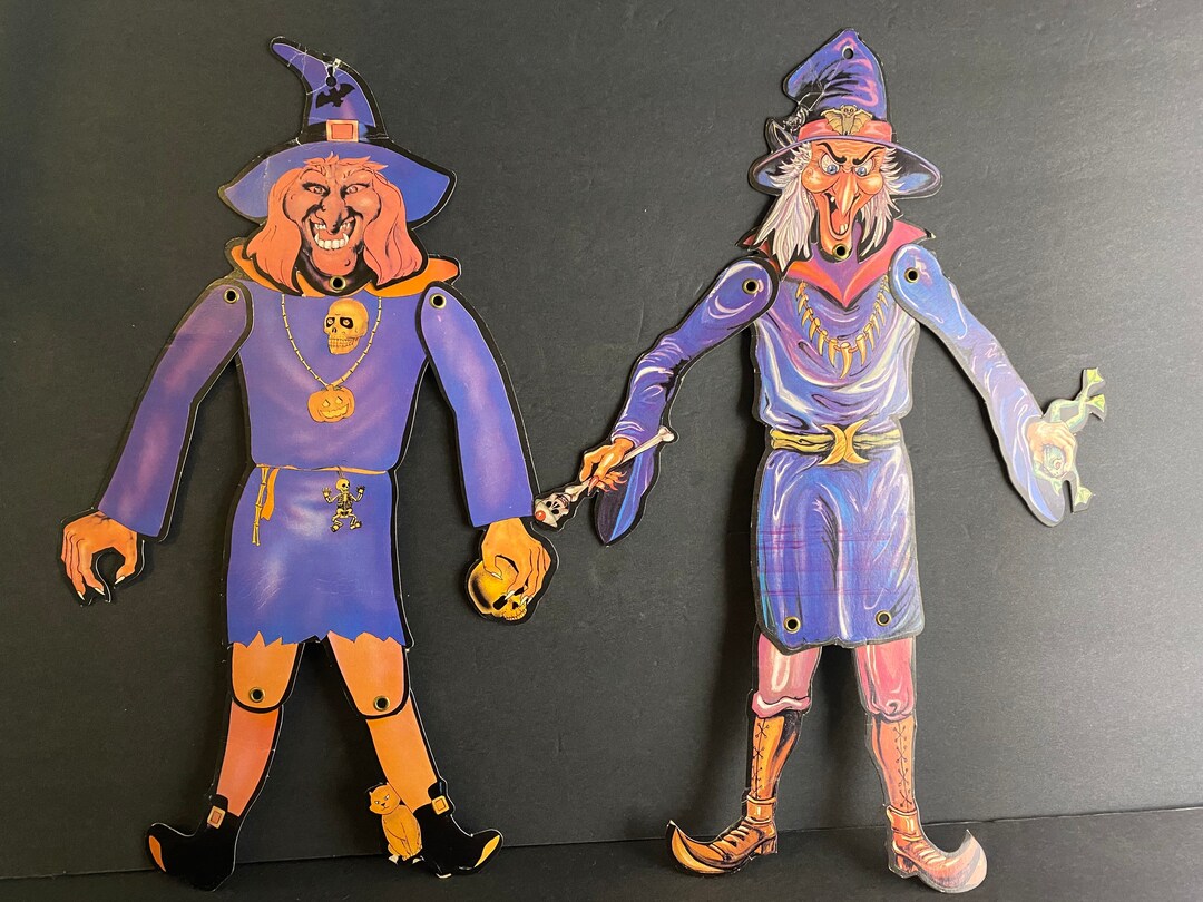 Vintage Halloween Die Cut Jointed Decor Witch and Warlock Set of 2 - Etsy