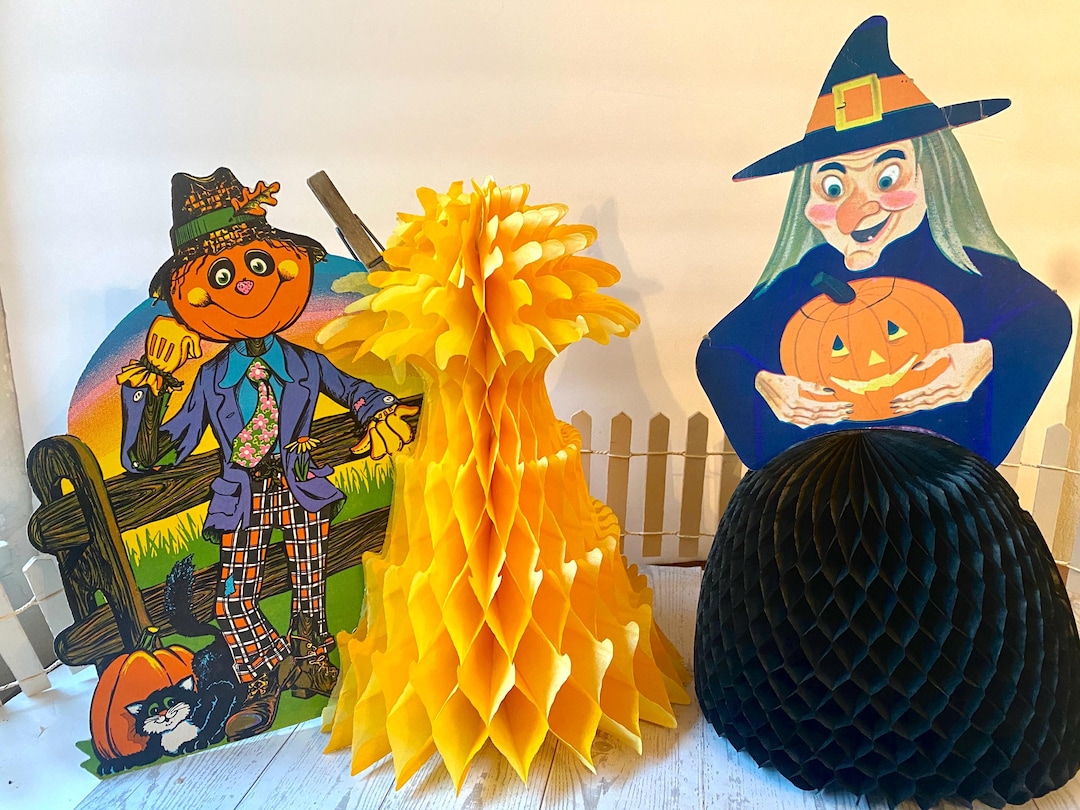 Vintage Halloween Dennison and Beistle Honeycomb Die Cut Set Witch and ...