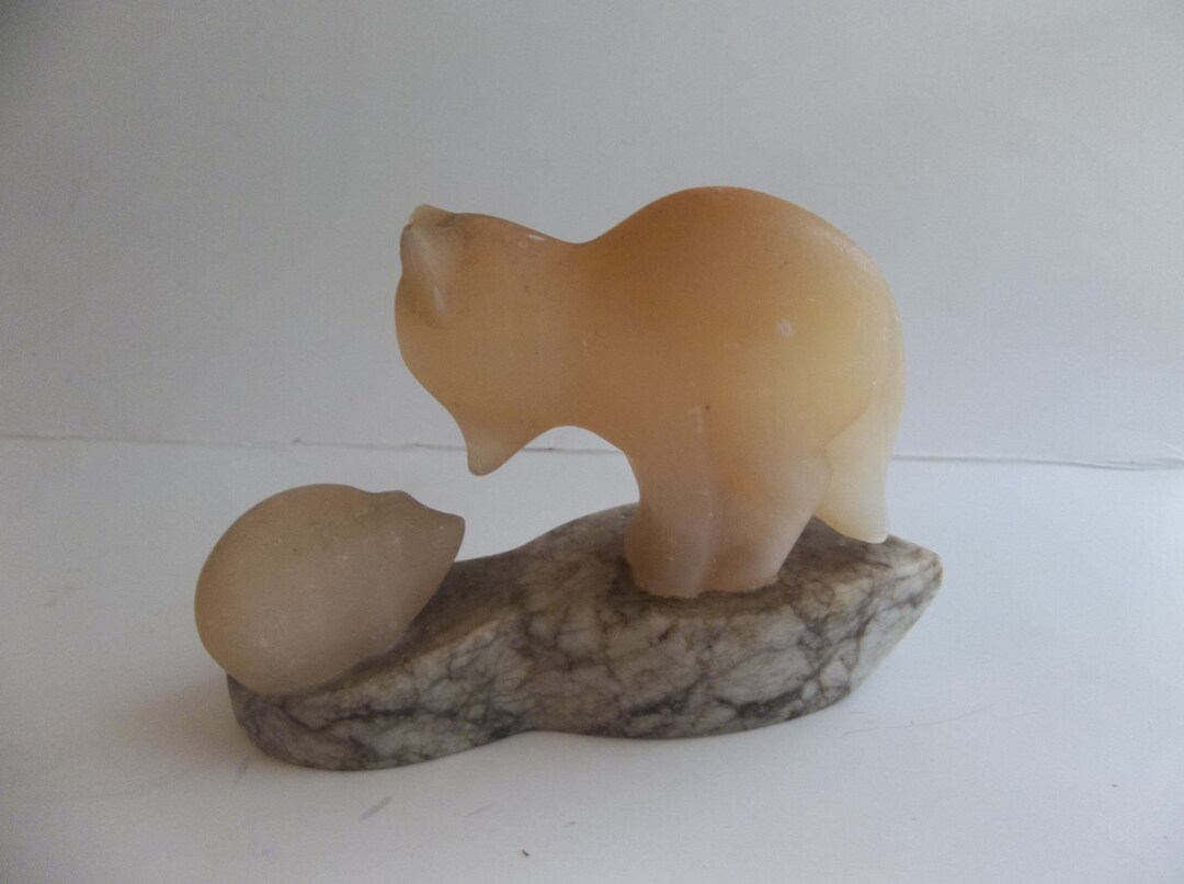 Stone Alabaster Marble Vintage Statue Animals Bear Porcupine Sculpture ...