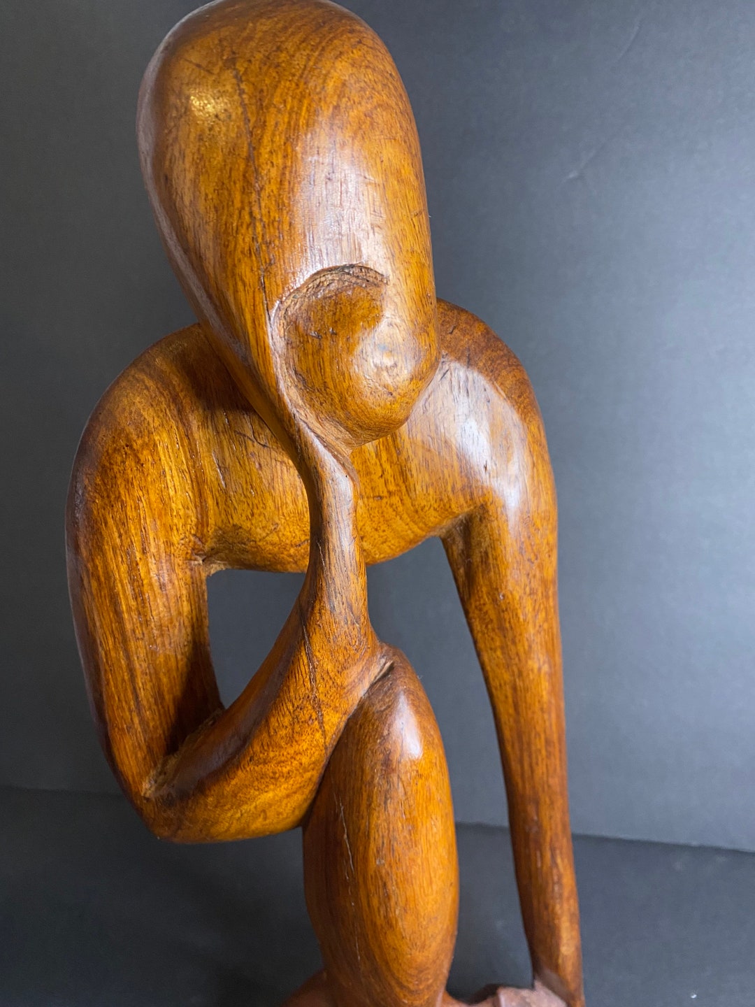 Vintage Thinking Man Carved Wood Sculpture / Modern Contemporary Art ...