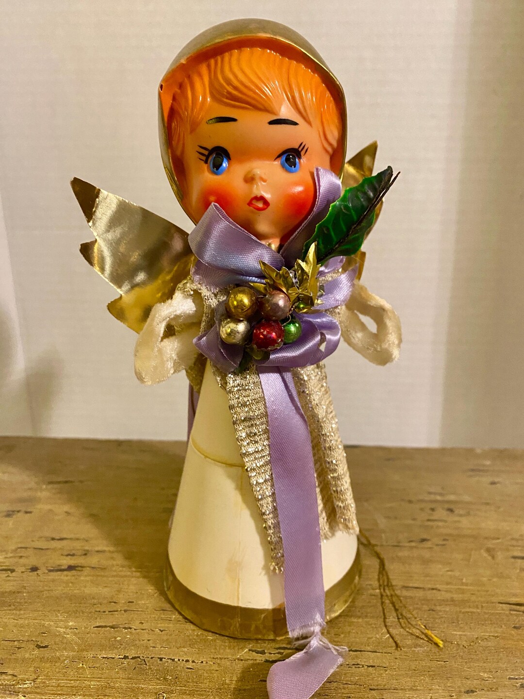 Vintage Christmas German Angel Celluloid Face Traditional Mercury Glass ...