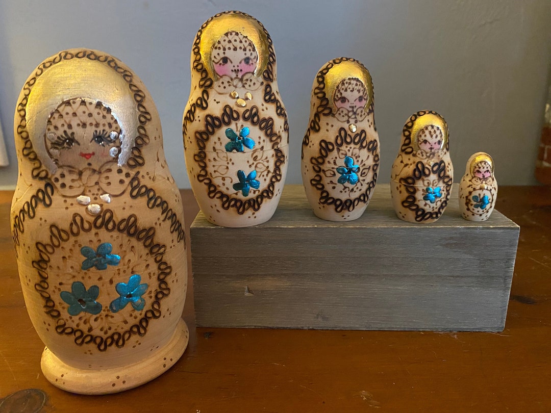 Russian Nesting Wood Dolls Matryoshka, Set of Five Stacking Dolls - Etsy