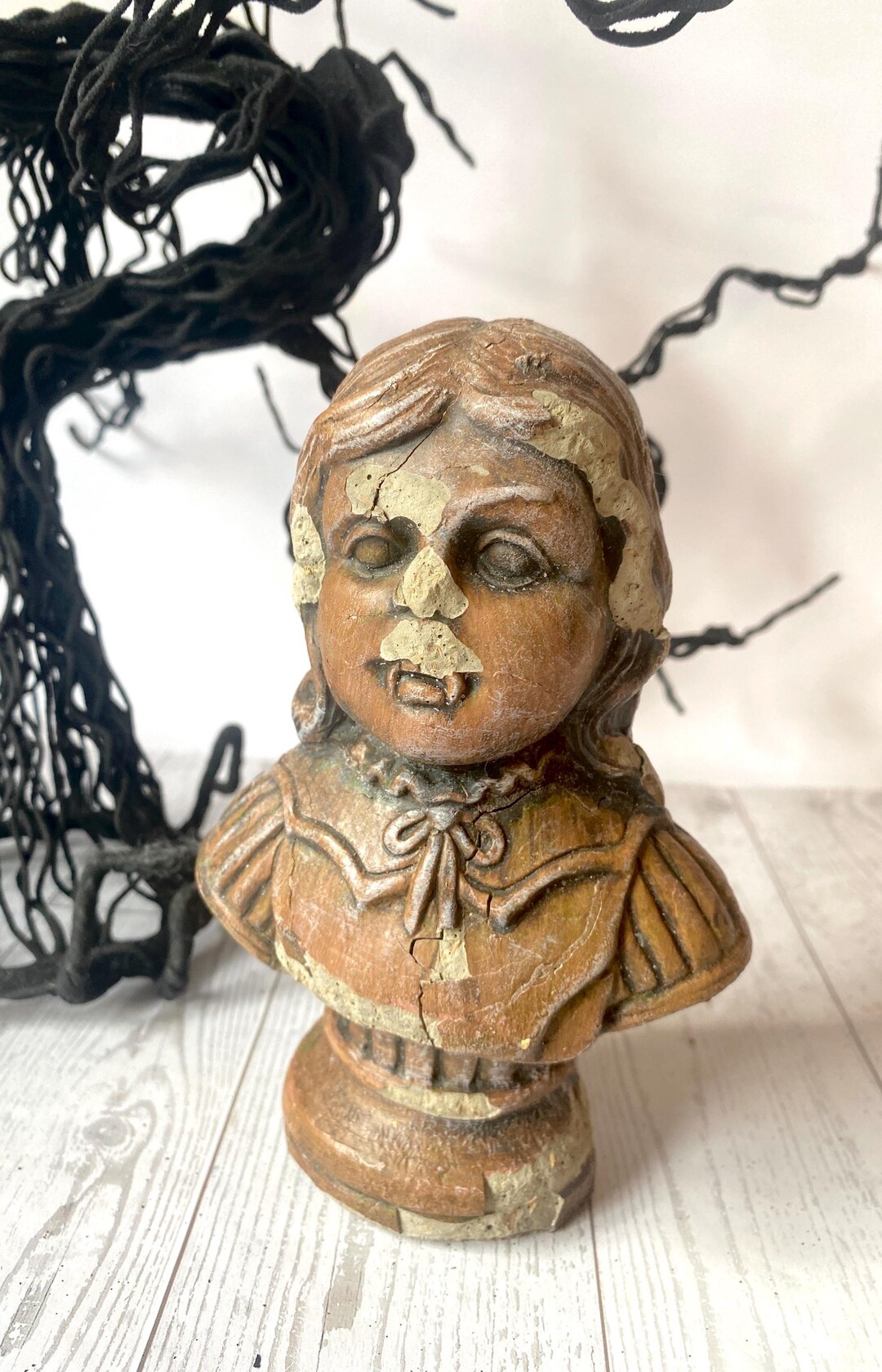 Vintage Halloween Vampire Tombstone Bust Graveyard Concrete Stone ...