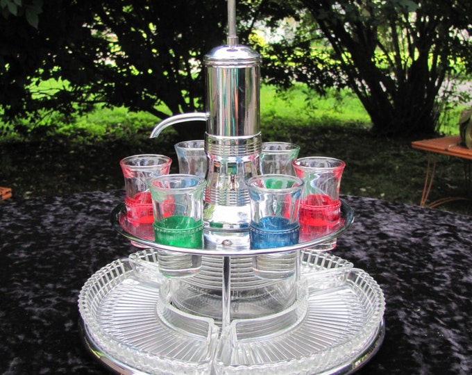 Art Deco Carousel Liquor Dispenser 6 Banded Shot Glasses - Etsy