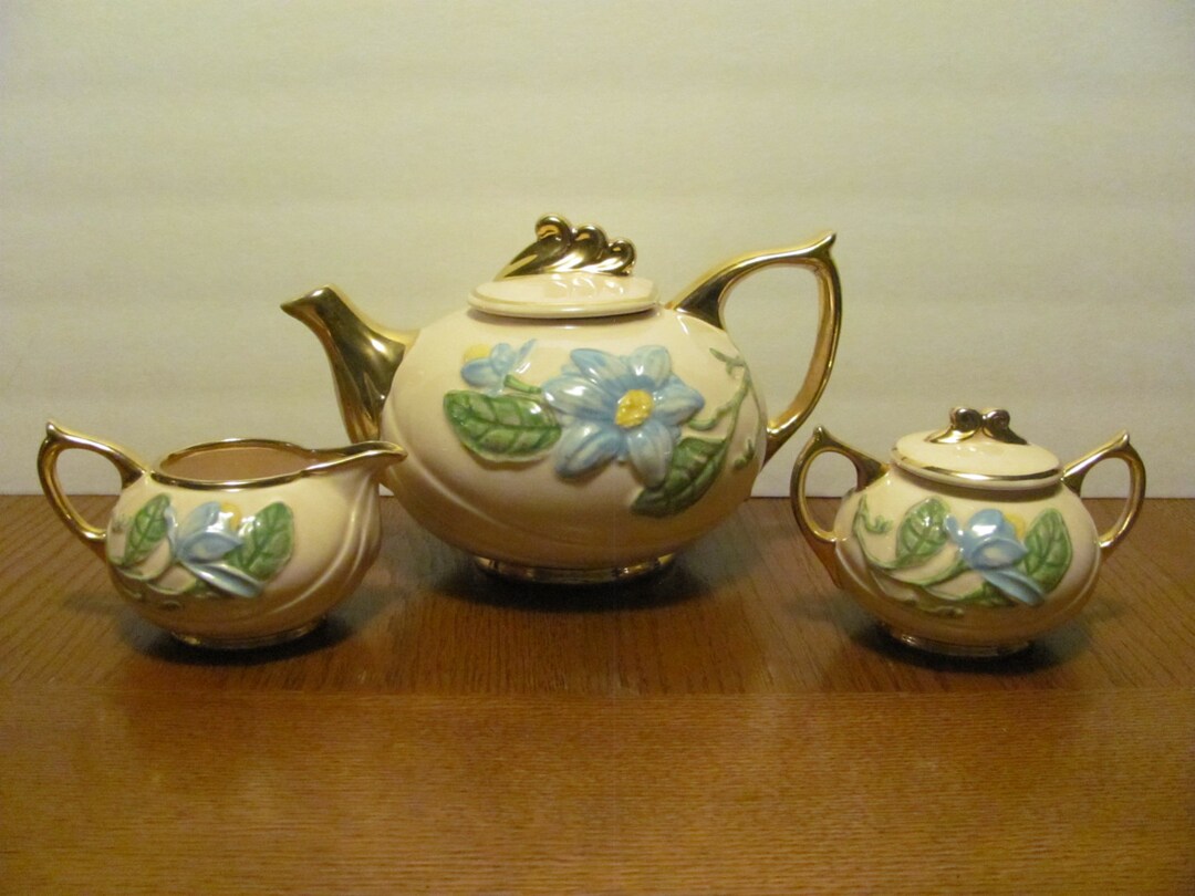 Hull Blue Magnolia Pink Teapot Tea Set Creamer Sugar Bowl - Etsy