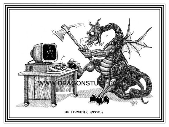 Computer Hacker. Drawing of a Dragon Hacking a | Etsy