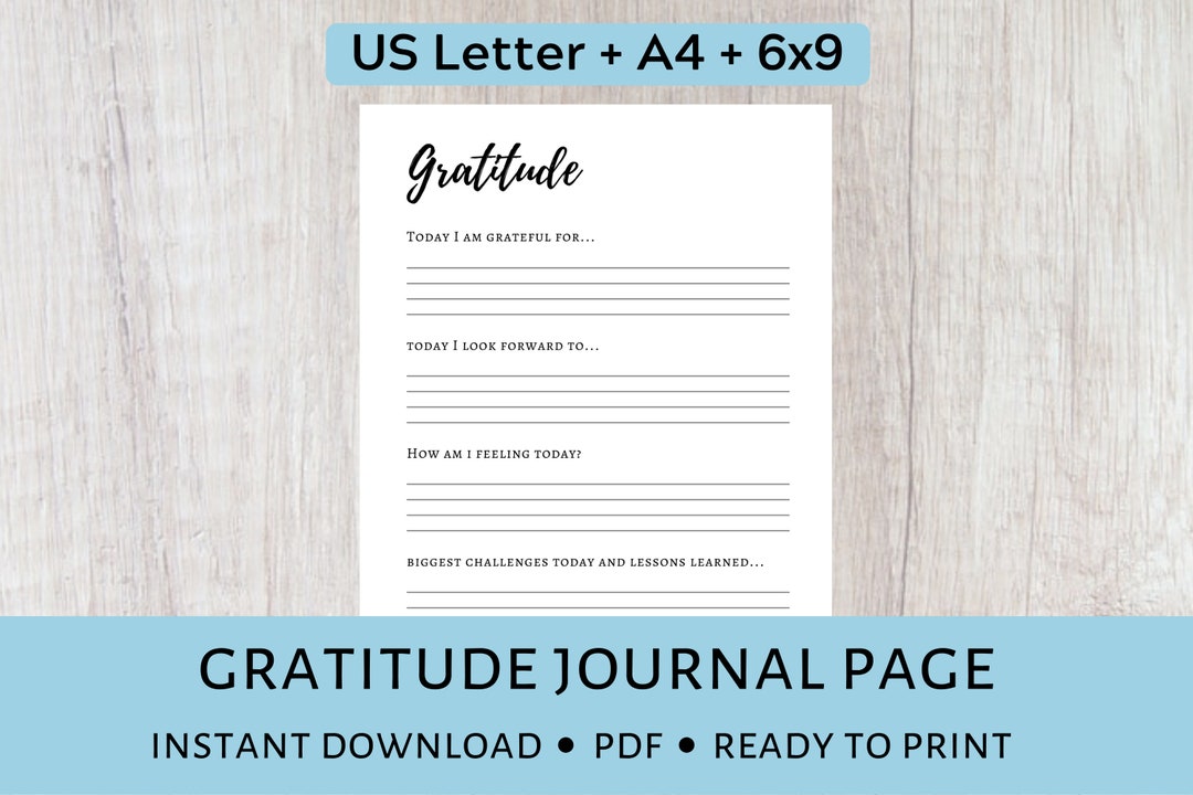 Daily Gratitude Journal Page Printable Instant Download - US Letter ...