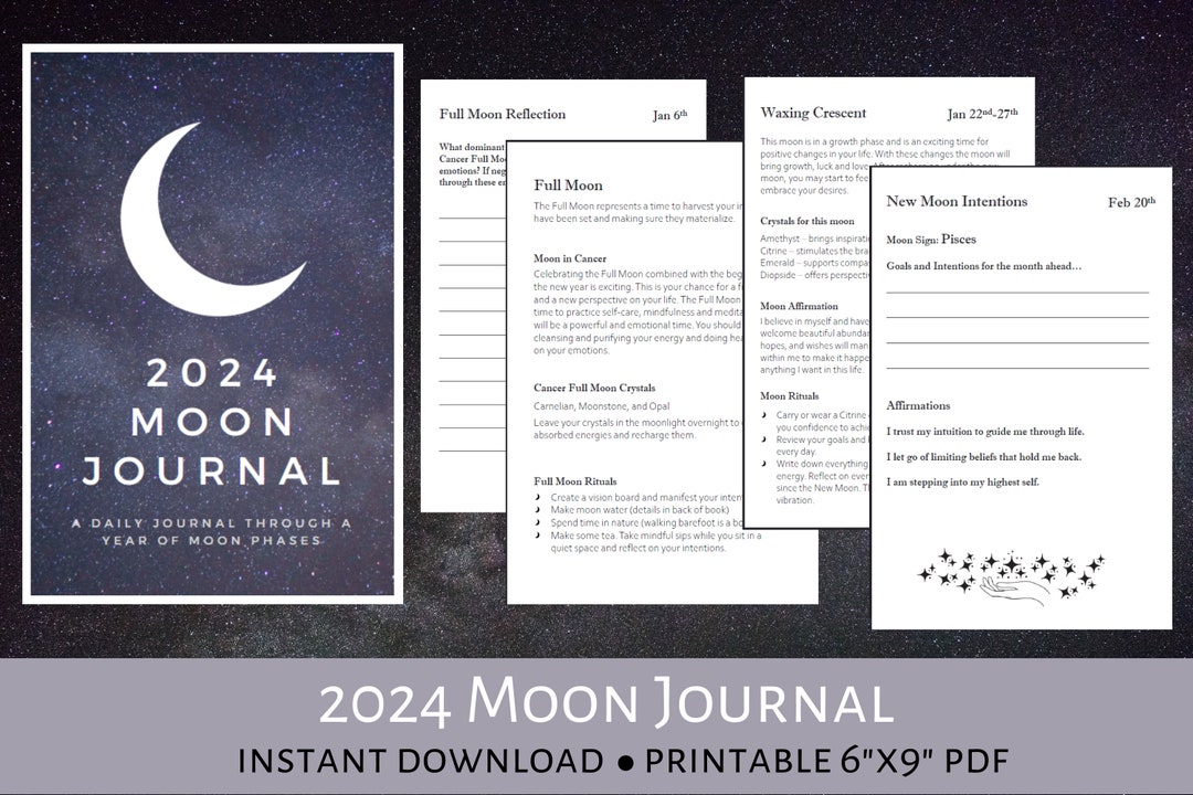 2024 Moon Journal Printable PDF Files 6x9 Daily Guided Journaling Full ...