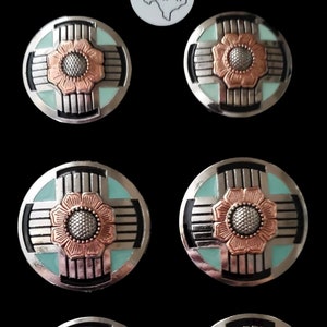 Set of 6 - Pecos Flower Saddle Concho Set Nickel, Copper, Brass and ...