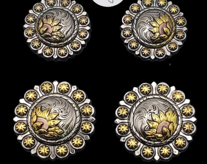 Sunflower Berry Saddle Concho Set Antique Nickel, Copper and Brass set ...