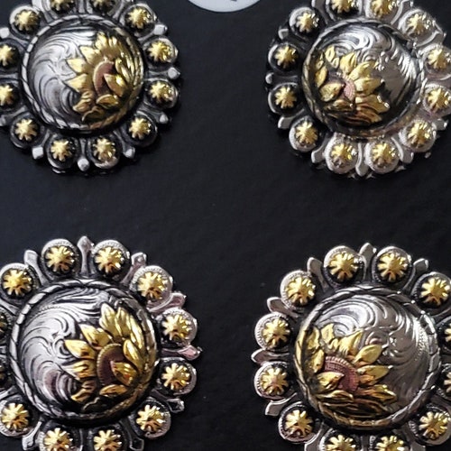 Sunflower Berry Saddle Concho Set Antique Nickel Copper and | Etsy