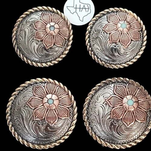 Sunflower Berry Saddle Concho Set Antique Nickel Copper and - Etsy