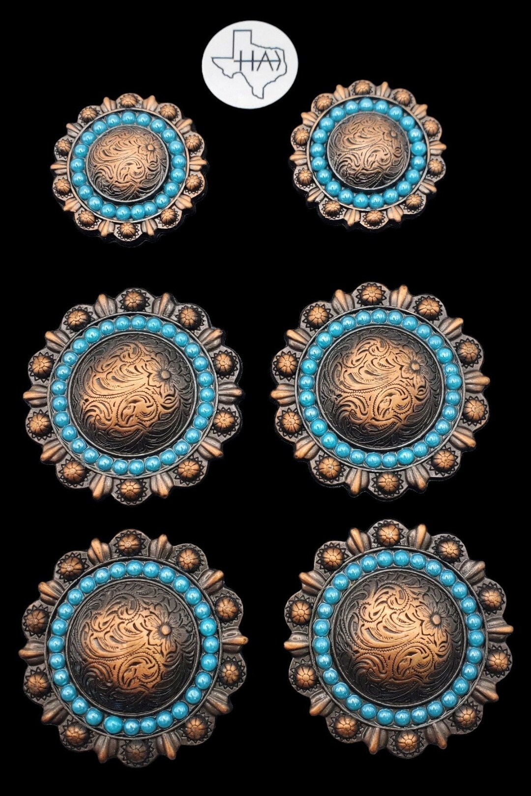 Set of 6 - Saddle Concho Set ACP Turquoise Cabs - Etsy