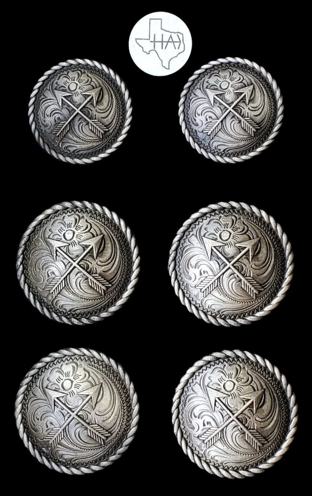 Set of 6 - Saddle Set Conchos With Arrows in Antique Nickel - Etsy