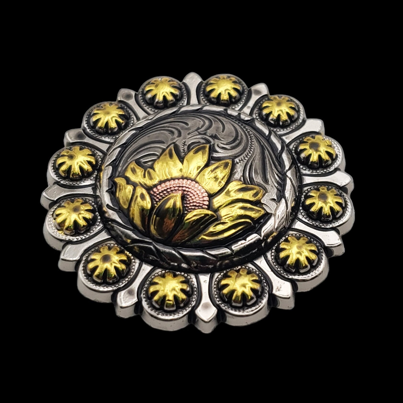 Sunflower Berry Saddle Concho Set Antique Nickel Copper and - Etsy